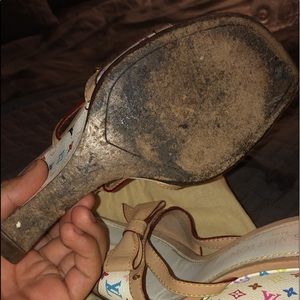 Louis Vuitton | Shoes | Louis Vuitton Multicolor Monogram Wedge Bow ...